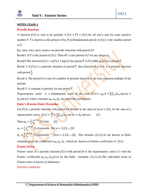 Unit 5 Notes Pdf Fourier Series Trigonometric Functions