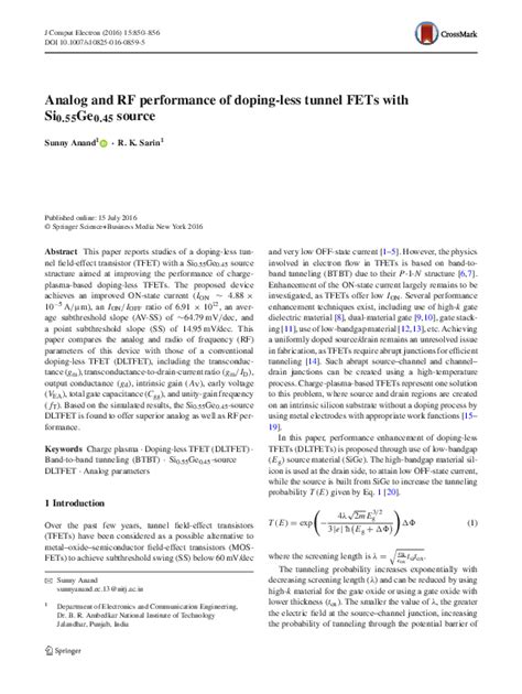 Pdf Analog And Rf Performance Of Doping Less Tunnel Fets With Si 055 Ge 045 Source