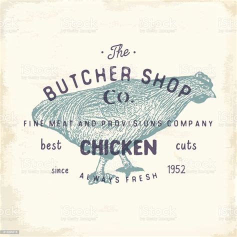 정육점가 게 빈티지 엠 블 럼 Chiken 고기 제품 도살 로고 템플릿 복고풍 스타일 빈티지 디자인 로고 라벨 배지 및 브랜드 디자인에 대 한 벡터 일러스트 레이 션 가축에