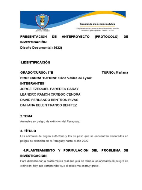 Formato De Anteproyecto Pdf Organismos