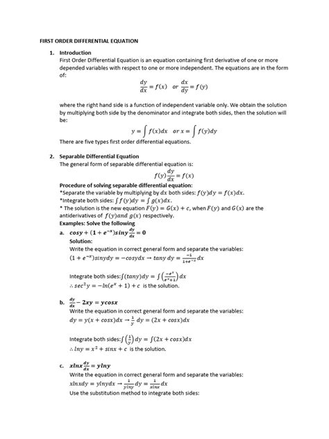 First Order Differential Equation Pdf Equations Differential