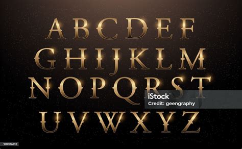 우아한 골드 컬러 메탈 크롬 알파벳 글꼴의 집합입니다 타이 포 그래피 골든 클래식 스타일 폰트 로고 포스터 초대장에 대 한