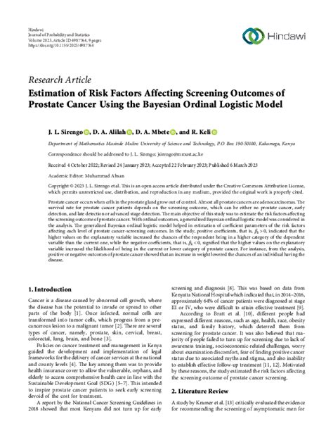 Pdf Estimation Of Risk Factors Affecting Screening Outcomes Of Prostate Cancer Using The