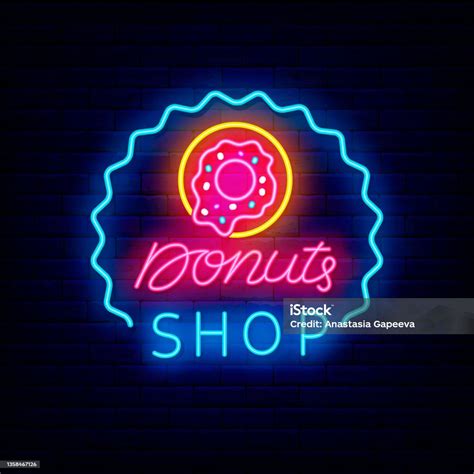 도넛 상점 네온 사인 베이커리 로고 달콤한 바 밤 밝은 간판 격리된 벡터 스톡 일러스트레이션 도넛에 대한 스톡 벡터 아트 및 기타 이미지 Istock