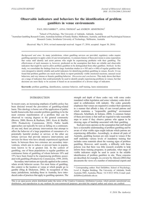 Pdf Observable Indicators And Behaviors For The Identification Of
