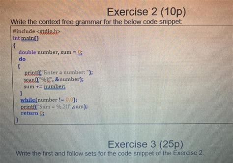 Solved Exercise 2 10p Write The Context Free Grammar For