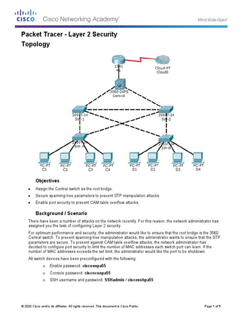 6 3 1 2 Packet Tracer Layer 2 Security Instructor Pdf Data Transmission Network Protocols