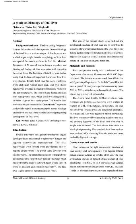 Pdf A Study On Histology Of Fetal Liver