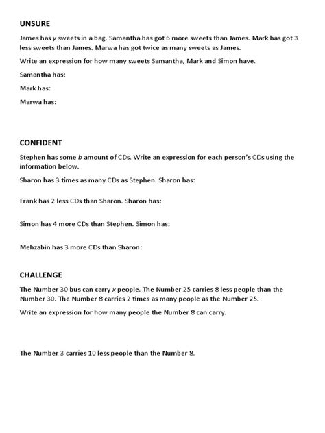 Forming Expressions From Worded Problems Pdf