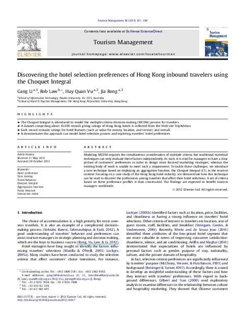Pdf Discovering The Hotel Selection Preferences Of Hong Kong Inbound Travelers Using The