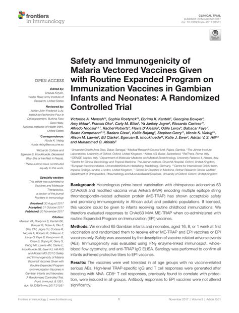 Pdf Safety And Immunogenicity Of Malaria Vectored Vaccines Given With