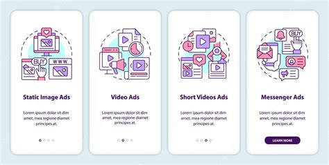 Premium Vector Types Of Social Media Ads Onboarding Mobile App Screen