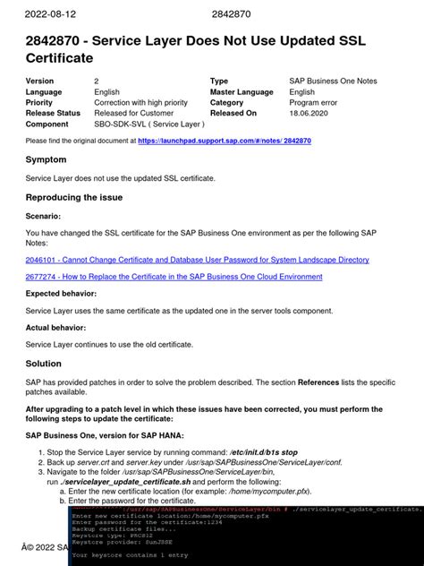 Service Layer Does Not Use Updated Ssl Certificate Pdf Transport