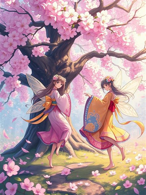 Anime Fairies Celebrate Under Cherry Blossoms In W Ai Art