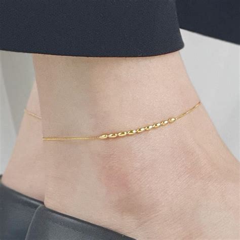 시나바 골드 사각 뱀줄 체인 Y 실버 볼 드롭 발찌