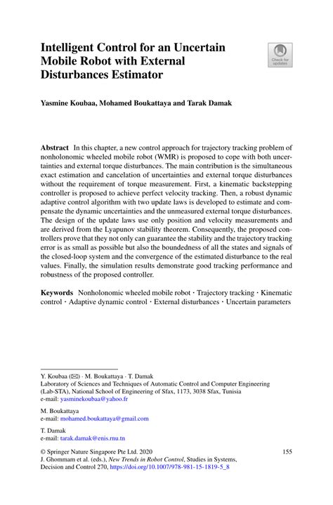 Pdf Intelligent Control For An Uncertain Mobile Robot With External Disturbances Estimator