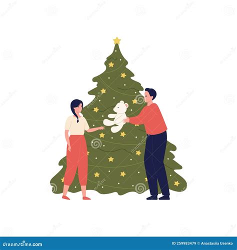 Christmas And New Year Celebration Concept Vector Flat Design Character Illustration Stock