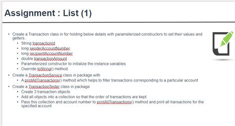 Solved Assignment List 1 • Create A Transaction Class In