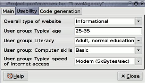 User Interface Design For A Usability Preferences GUI Dialogue In A Download Scientific