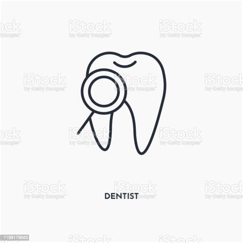 치과 의사 개요 아이콘입니다 간단한 선형 요소 그림입니다 흰색 배경에 고립 된 라인 치과 의사 아이콘입니다 얇은 스트로크 기호는 웹 모바일 및 Ui에 사용할 수 있습니다