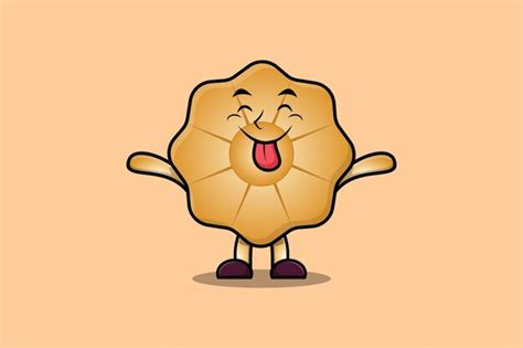 현대적인 귀여운 스타일 그림에서 화려한 표정을 가진 귀여운 만화 쿠키 캐릭터 프리미엄 벡터