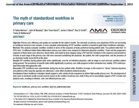 Pdf The Myth Of Standardized Workflow In Primary Care