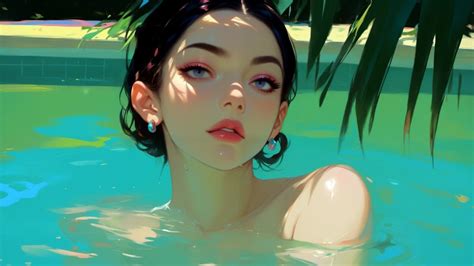 游泳 泳池 裸身 气质 妖娆动漫性感女神插画壁纸图片 超高清桌面壁纸图片 壁纸社