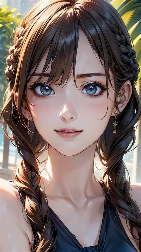 Anime Girl With Braid Hair And Blue Eyes Seaart Ai