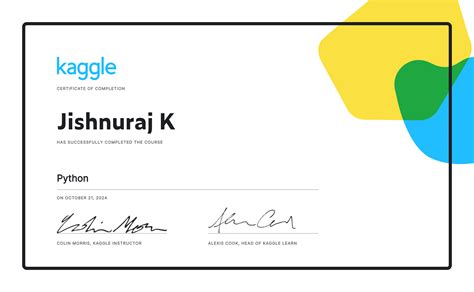 Jishnuraj K Completed The Python Course On Kaggle