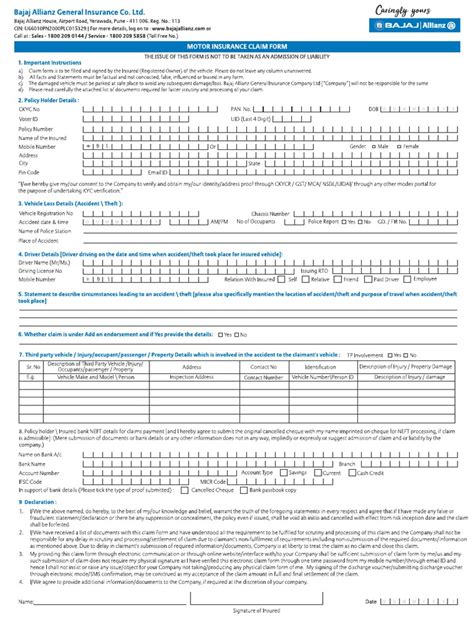 Motor Claim Form Bajaj Allianz Pdf