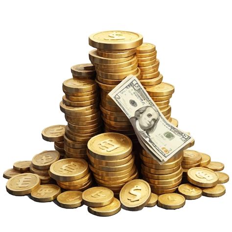 A Stack Of Gold Coins With A Dollar Bill On Top Of It Premium Ai