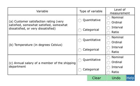 solved level of measurement type of variable quantitative