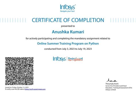 Anushka Kumari On Linkedin Infosysspringboard Pythontraining