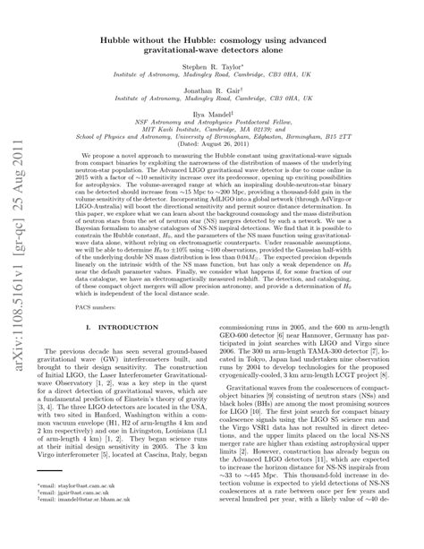 Pdf Cosmology Using Advanced Gravitational Wave Detectors Alone