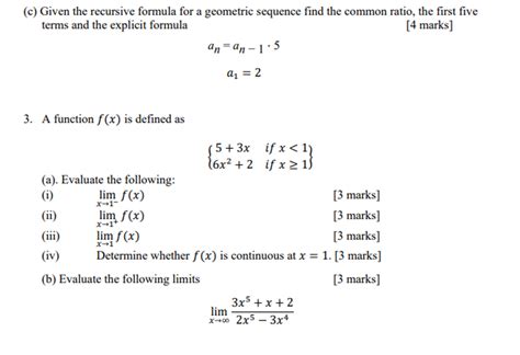 Solved C Given The Recursive Formula For A Geometric Sequence Find The 1 Answer