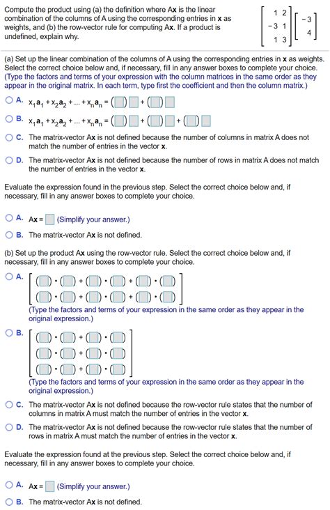 Solved Compute The Product Using A The Definition Where Ax