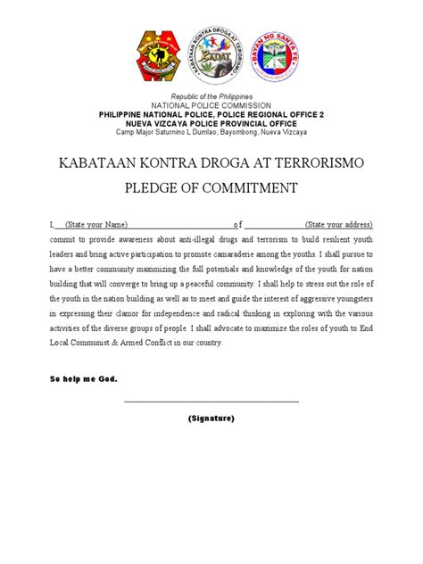 Pledge Of Commitment Pdf