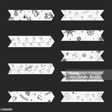 새해 클립아트를 위한 흑백 미니멀리즘 스티키 와시 테이프 세트 0명에 대한 스톡 벡터 아트 및 기타 이미지 0명 검은색 겨울 Istock