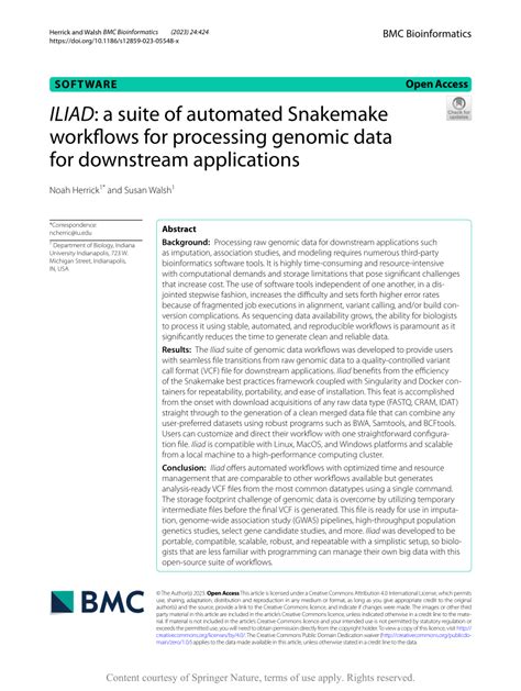 PDF ILIAD A Suite Of Automated Snakemake Workflows For Processing Genomic Data For Downstream