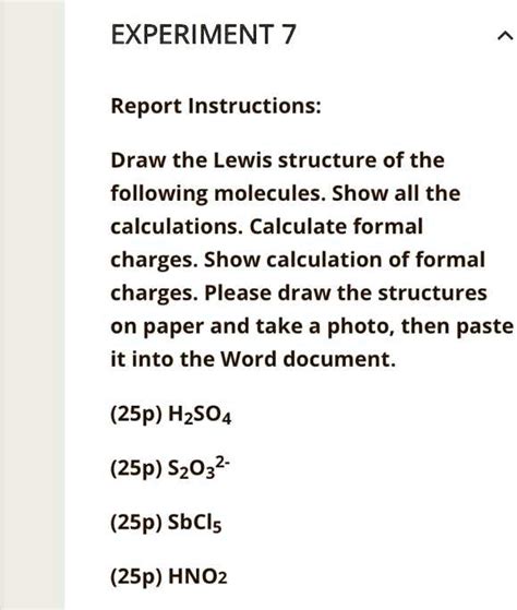 solved experiment 7 report instructions draw the lewis structure of