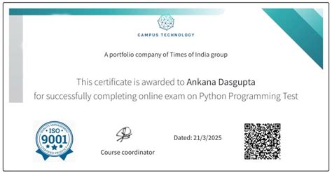 Python Certification Programming Techskills Lifelonglearning… Ankana Dasgupta