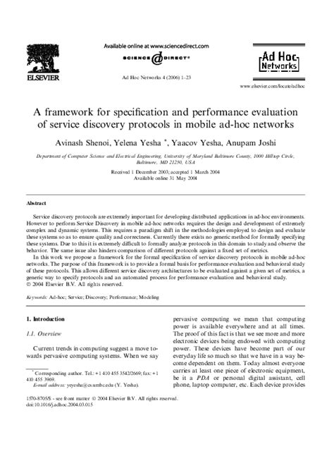 Pdf A Framework For Specification And Performance Evaluation Of Service Discovery Protocols In
