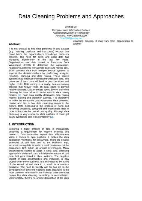 PDF Data Cleaning Problems And Approaches