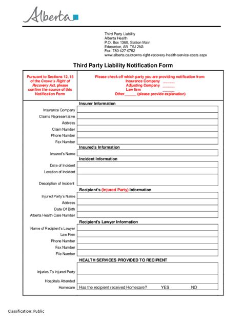 Obtain A Third Party Liability Notification Form From To Ensure All Details Are Correct And