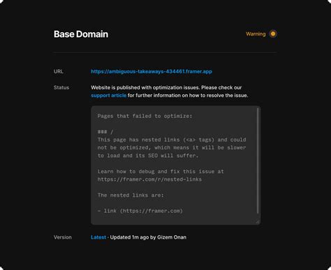 How To Fix Nested Links Optimization Warning — Framer Help