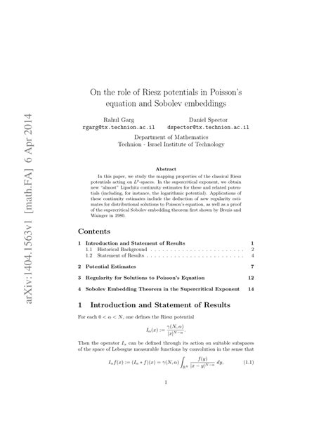 Pdf On The Role Of Riesz Potentials In Poissons Equation And Sobolev Embeddings