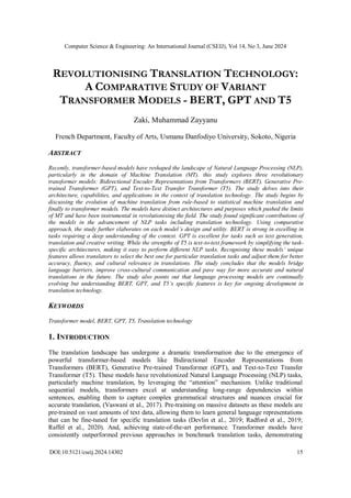 REVOLUTIONISING TRANSLATION TECHNOLOGY A COMPARATIVE STUDY OF VARIANT TRANSFORMER MODELS BERT