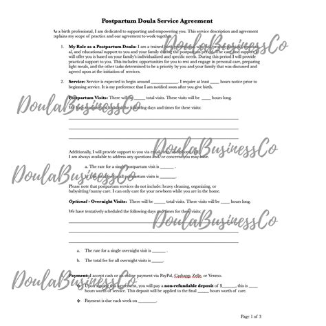 Postpartum Doula Contract Template