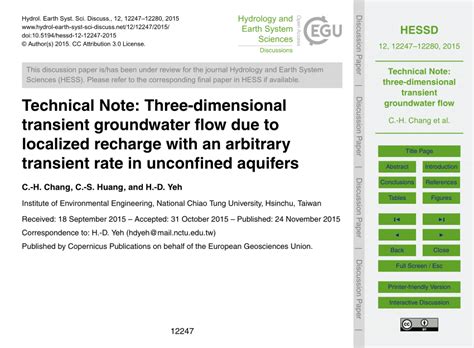 Pdf Three Dimensional Transient Groundwater Flow Due To Localized Recharge With An Arbitrary