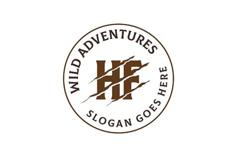 스크래치 효과와 원형 씰 브라운 Hf 편지 템플릿 로고 디자인 갈고리 발톱에 대한 스톡 벡터 아트 및 기타 이미지 갈고리